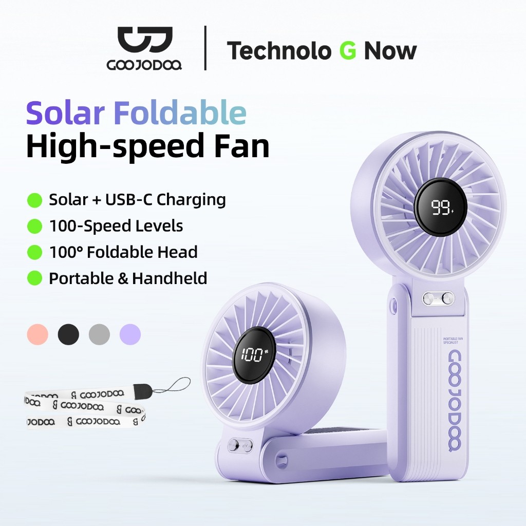 Jual GOOJODOQ GFS014 Solar Power Mini Fan 4000 mAh Foldable Handheld ...