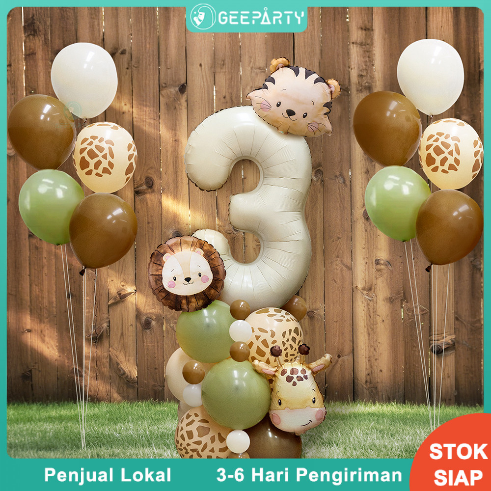 Jual 38 pcs Balon Angka Putih Krim 32 Inci Dengan Kepala Hewan Dari ...