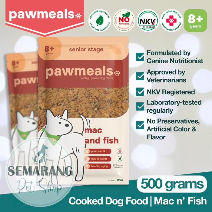 Jual Premium Dog Food PAWMEALS Senior Mac and Fish 500gr | Halibut ...