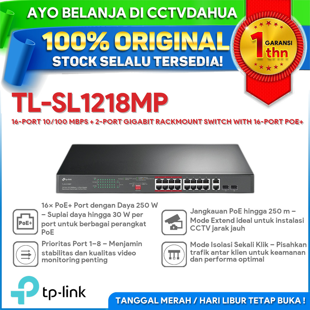 Jual TP-LINK TL-SL1218MP 16-PORT 10/100 MBPS + 2-PORT GIGABIT RACKMOUNT ...