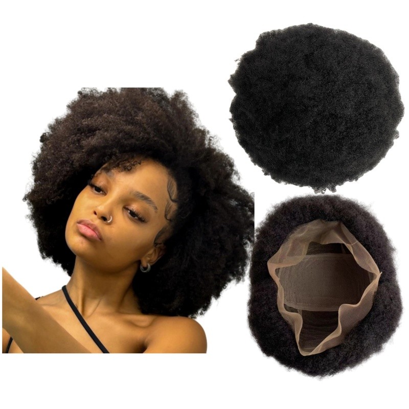 Jual 6 inches Indian Virgin Human Hair Systems #1b Black 4mm Root Afro ...