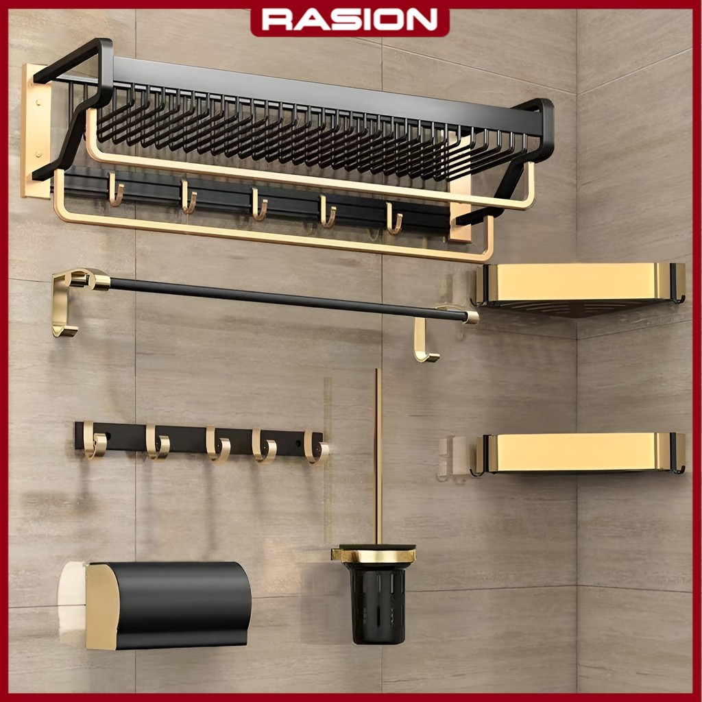 Jual RASION Rak Penyimpanan Handuk Kamar Mandi Aluminium Hitam Emas ...