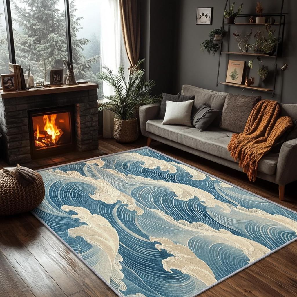 Jual Great Wave Rug - Japanese Hokusai Area Rug Ocean Wave Rugs Asian ...