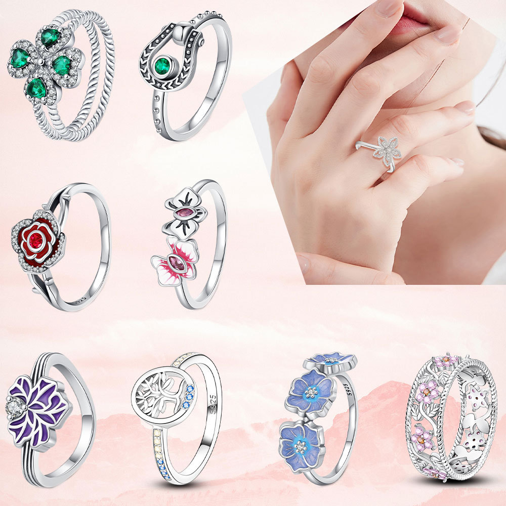Jual Original Plant Ring S925 Sterling Silver Jewelry Rose Flower ...