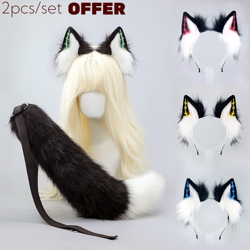 Jual New Handmade Punk Gothic Wolf Ear Headband Comic Animal Furry Tail ...