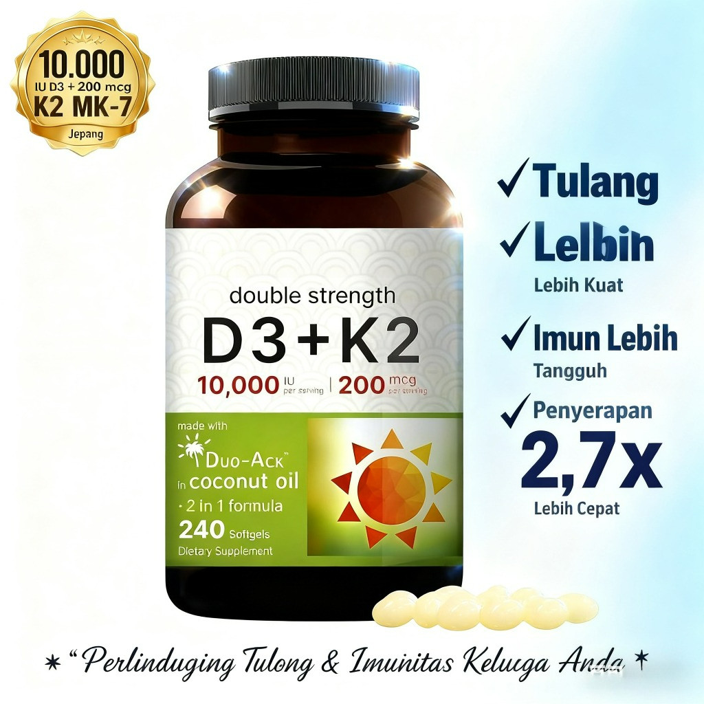 Jual Vitamin D3 10000 IU + K2 MK-7 – Suplemen Tulang Kuat & Imun Tubuh ...