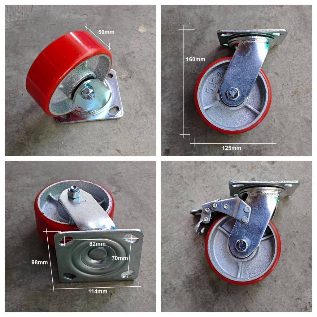 Jual 5 Inch Roda PU Heavy Duty Plat Besi Cor Merah | Shopee Indonesia