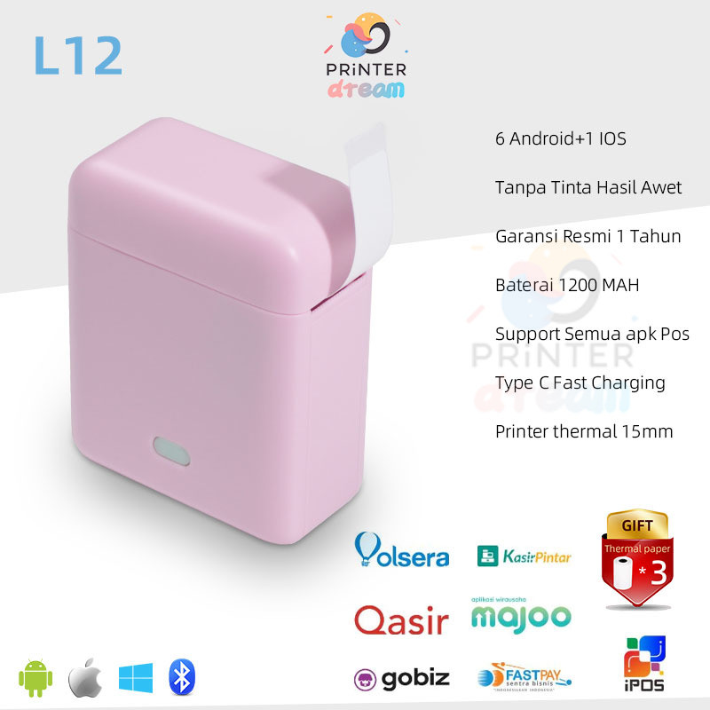 Jual FREE GIFT 3 ROLL LABEL Printer Label Nirkabel, Dilengkapi dengan ...