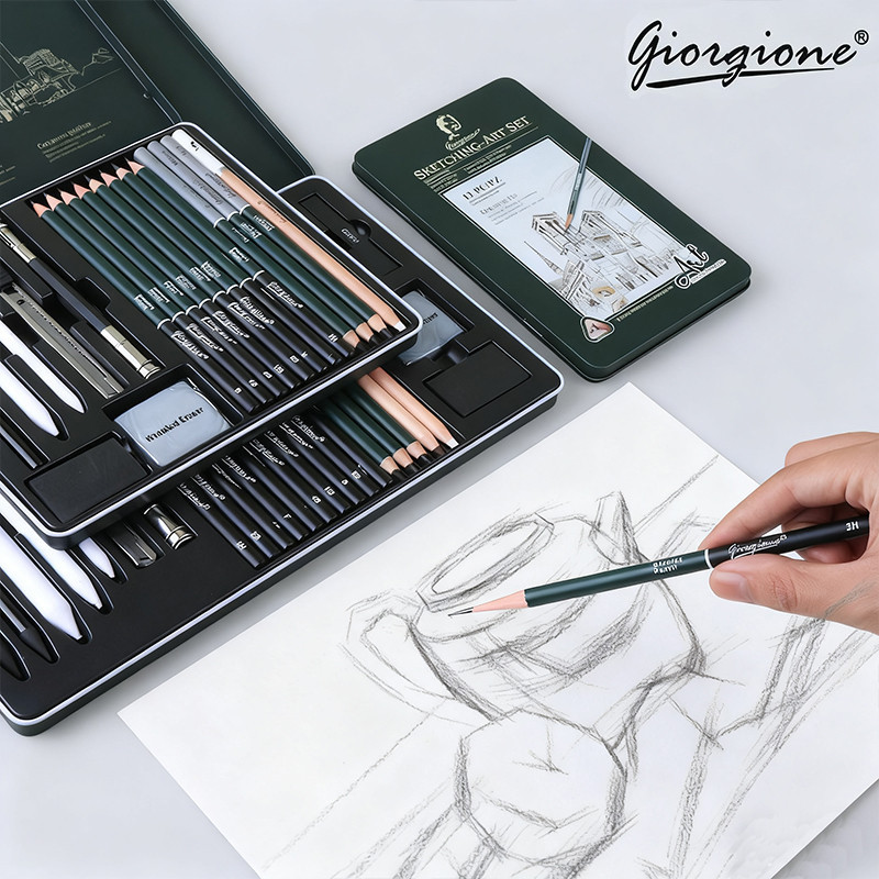 Jual 27pcs Giorgione Set Pensil Sketsa Kotak Timah Profesional Pensil ...