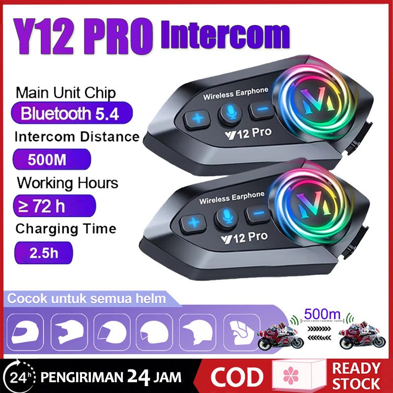Jual (COD) Intercom Y12 PRO Helm Motorcycle V5.4 500M For 2 Rider ...