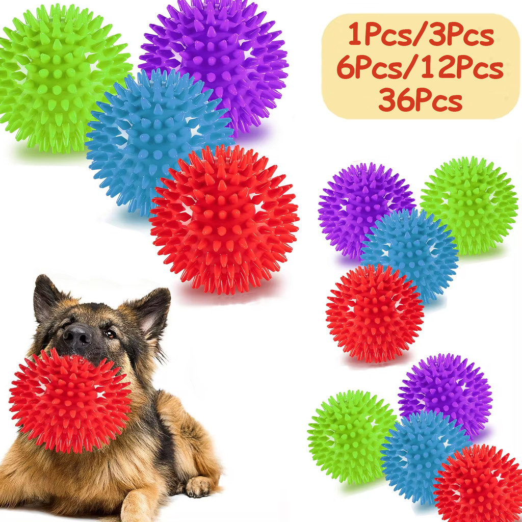 Jual 1/36pcs Squeaky Dog Toys Spiky Dog Balls Cleans Teeth and Gum ...
