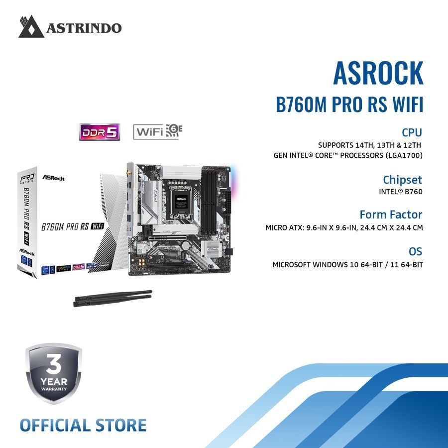Jual Asrock Motherboard B760M Pro RS WiFi Intel LGA1700 DDR5 7200MHz ...