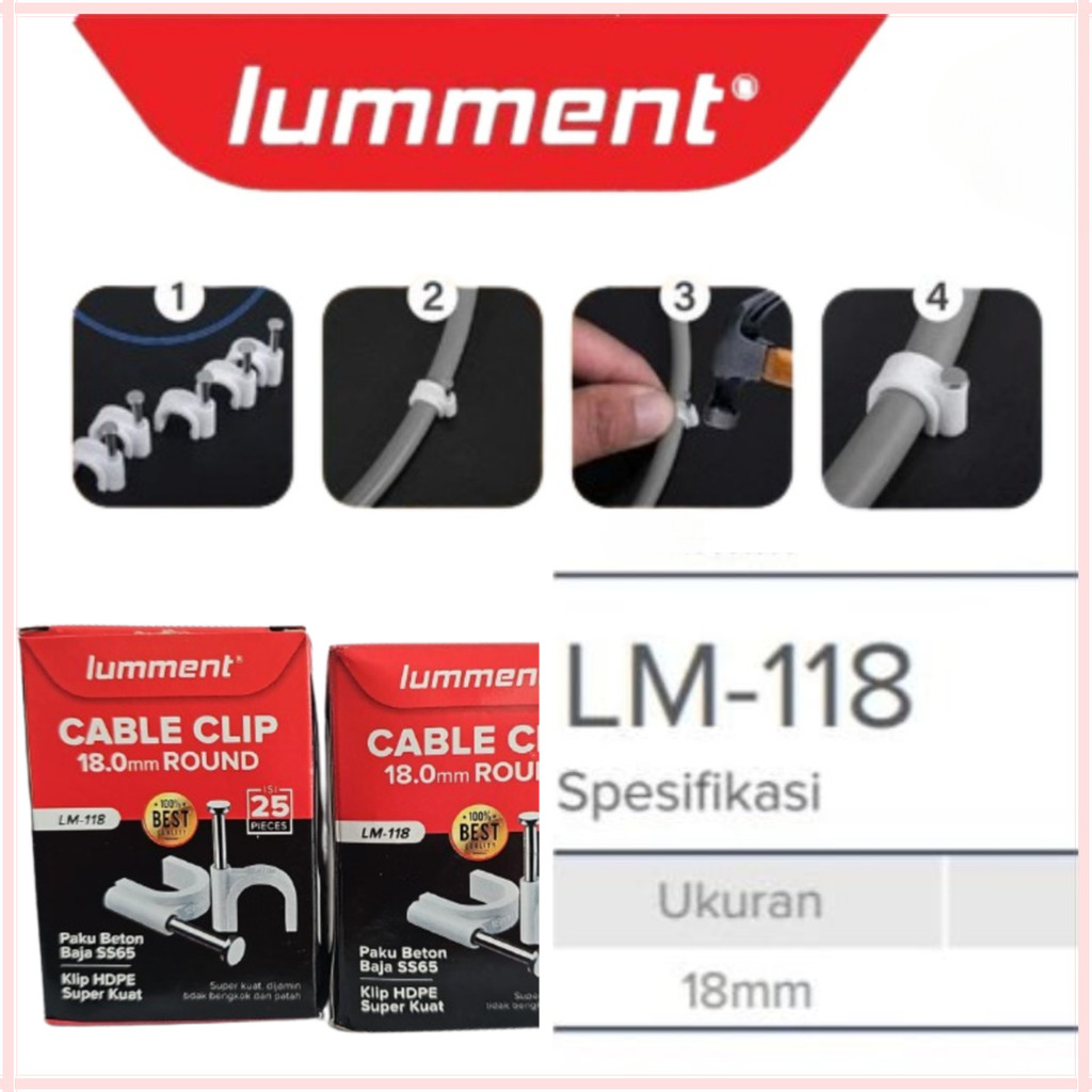 Jual LUMMENT Klem Kabel / Cable Clip Paku Beton Baja 18mm isi 25 Pcs ...