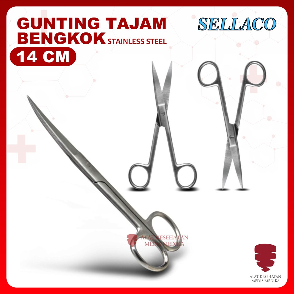 Jual Gunting Tajam Bengkok 14cm Medis Stainless Steel Operasi Bedah ...