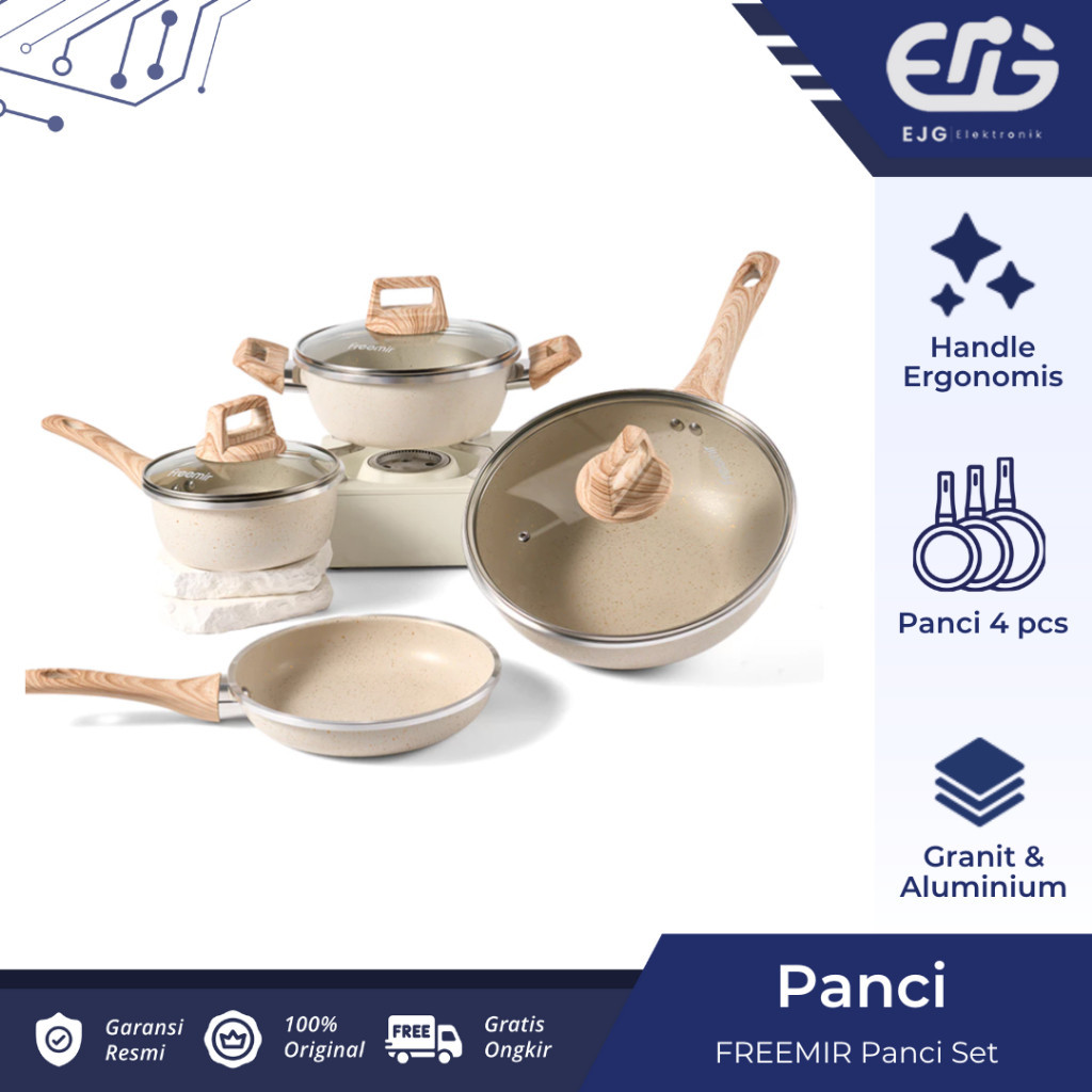 Jual Freemir Wajan Panci Set 4pcs Dengan Tutup Anti Lengket Marble ...