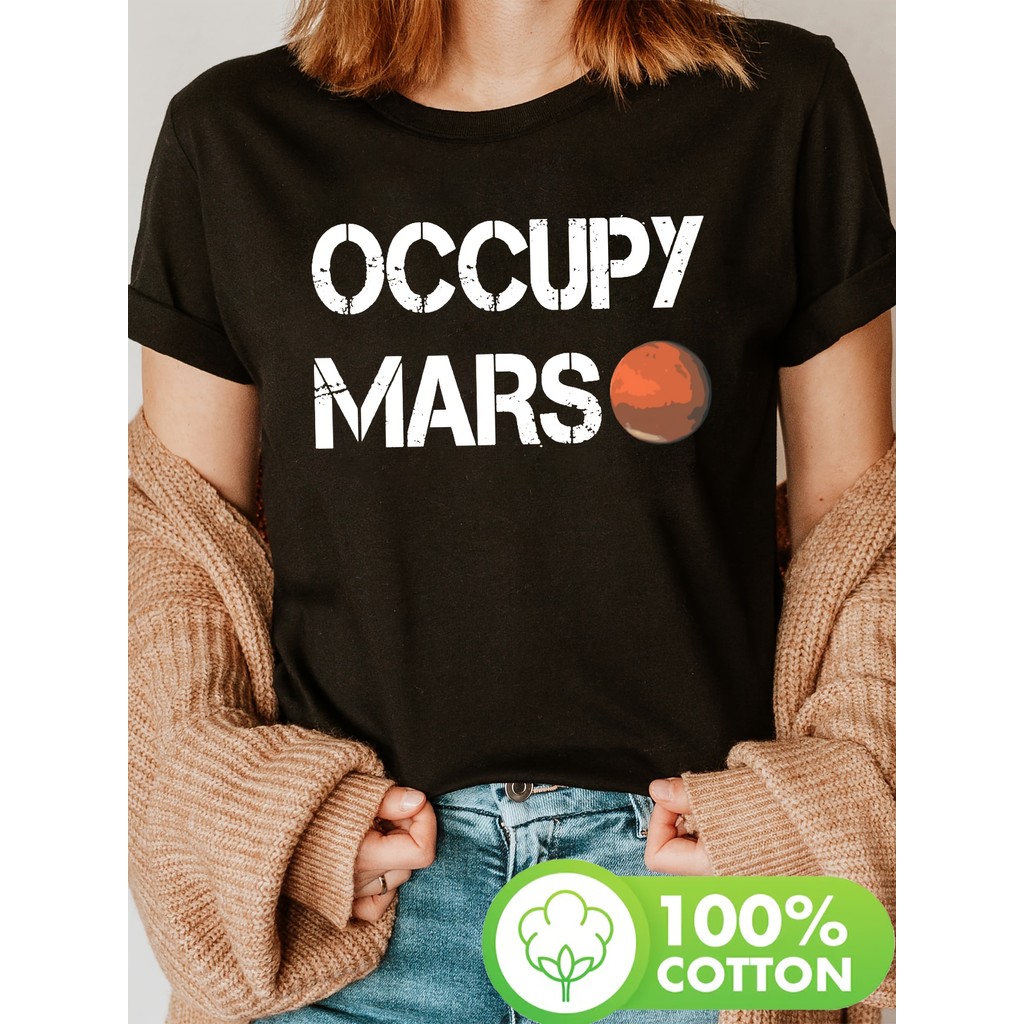Jual Women's Occupy Mars Distressed Print TShirt 100% Cotton Casual ...