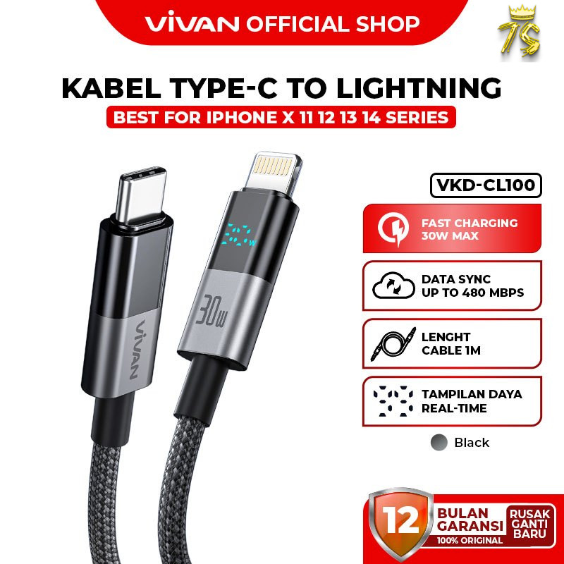 Jual VIVAN Kabel Data C to Lightning Fast Charging 30W 1M Daya Layar ...