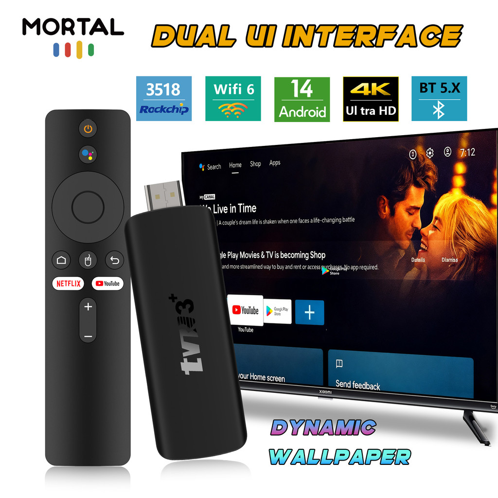 Jual Mortal Smart TV Stick Android 14 RK3518 Google Voice WIFI6 4K ...