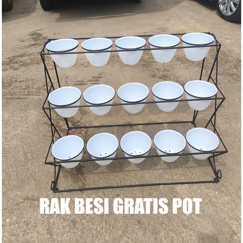 Jual RAK JUMBO BESAR 3 TINGKAT / RAK BESI+POT/RAK DOUBLE POT BUNGA ...