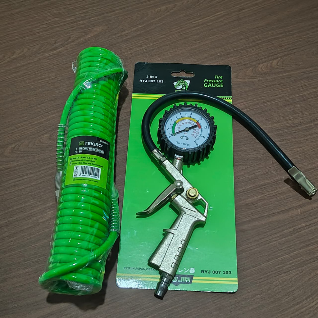Jual PAKET 2 SET TEKIRO Selang Angin Spiral hijau 6 Meter ( 5x8 Mm ...