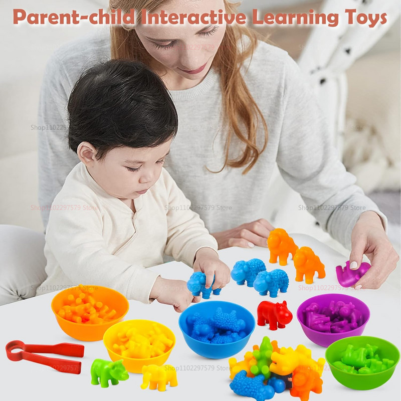 Jual Montessori Animal Sorting Sensory Toys Rainbow Counting Color ...