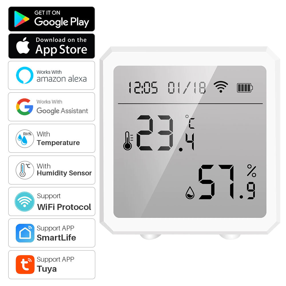 Jual Smart Temperature & Humidity Sensor Detector WiFi Indoor ...