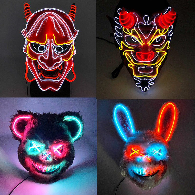 Jual Light Up Japanese Oni Devil Mask LED Luminous Prajna Horror Mask ...