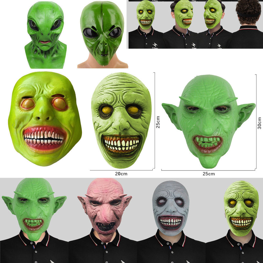 Jual Halloween Alien Mask Realistic Xenomorph UFO Mask Horror Monster ...