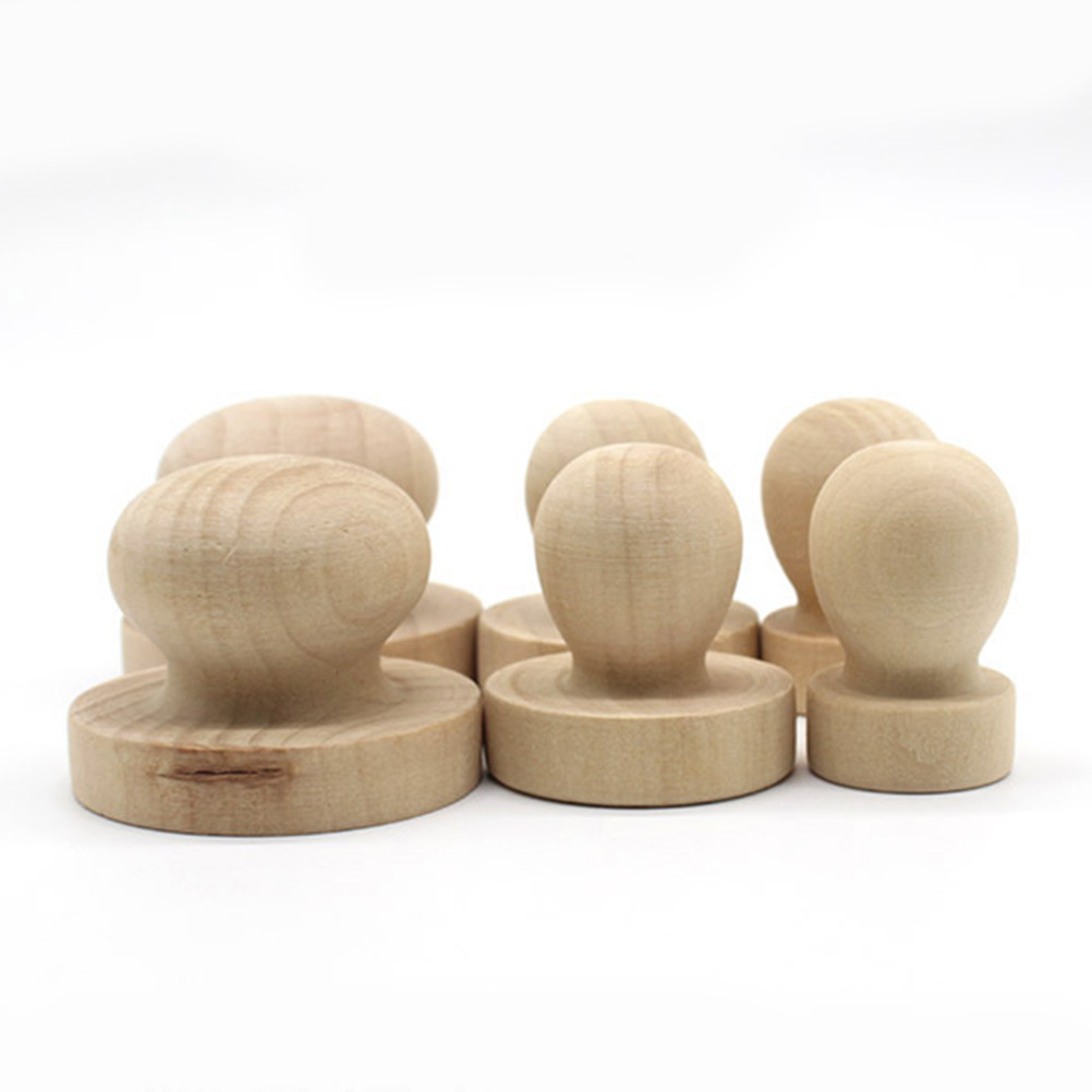 Jual 5 Pcs Solid Wood Round Handle Seal Stamps Diy Wooden Stamping ...