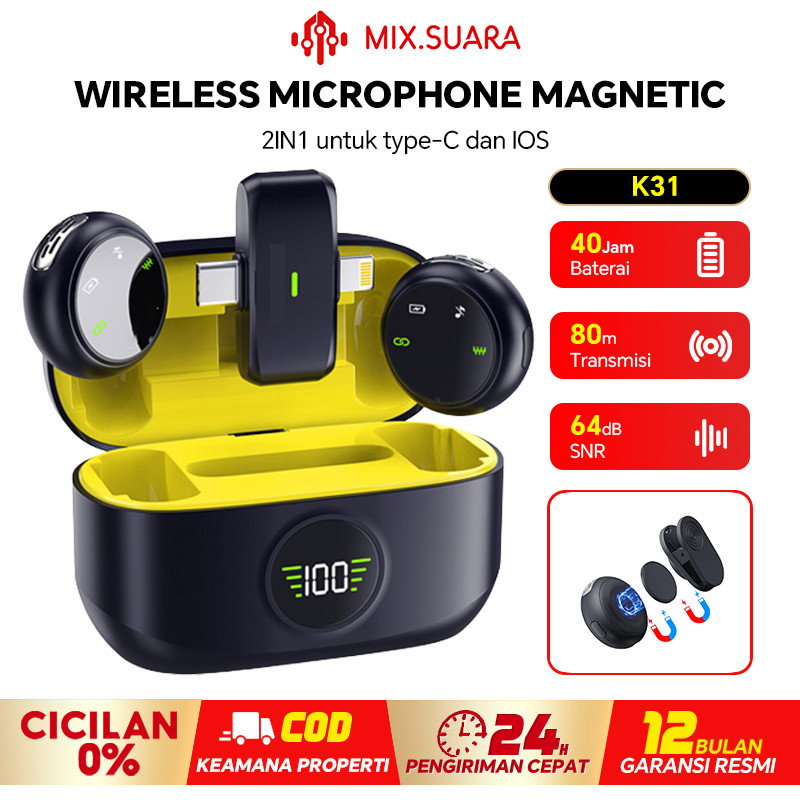 Jual MIX.SUARA Mic hp Clip On 3 in 1 Konten Kreator Mikrofon Bluetooth ...