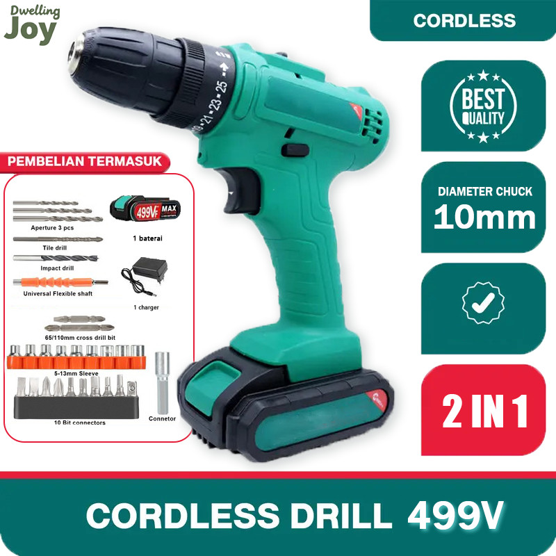 Jual 2 In 1 Cordless Electric Drill Impact Drill 499VF Mesin Bor ...