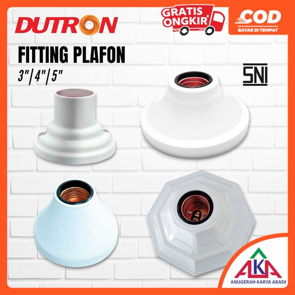 Jual DUTRON Fitting Lampu Plafon Bulat Oval Kotak 3 / 4 / 5 Inch 3A ...