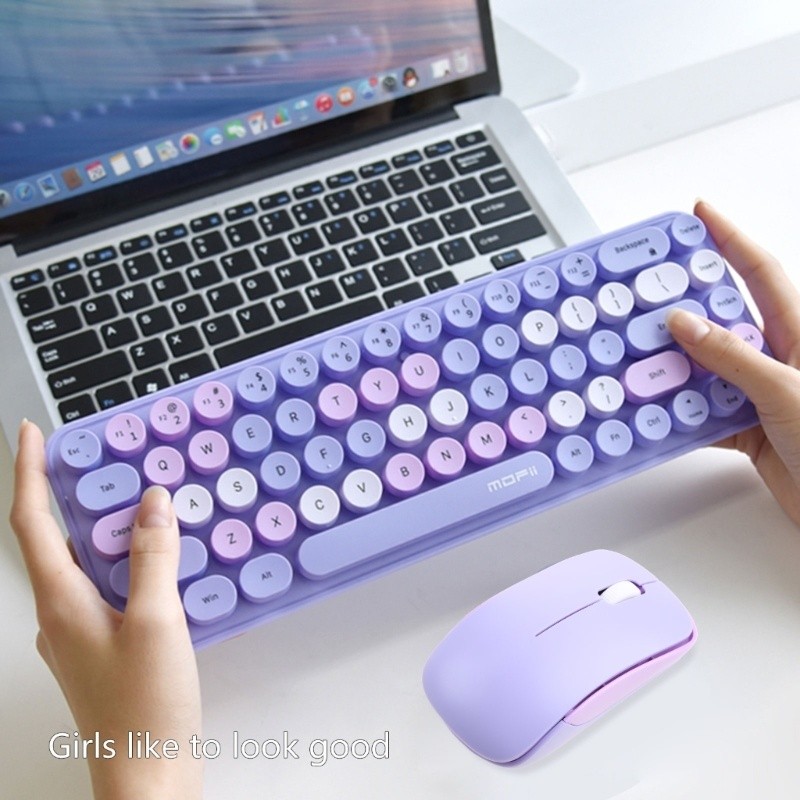 Jual Colorful Wireless Keyboard and Mouse Ergonomic Small Size ...