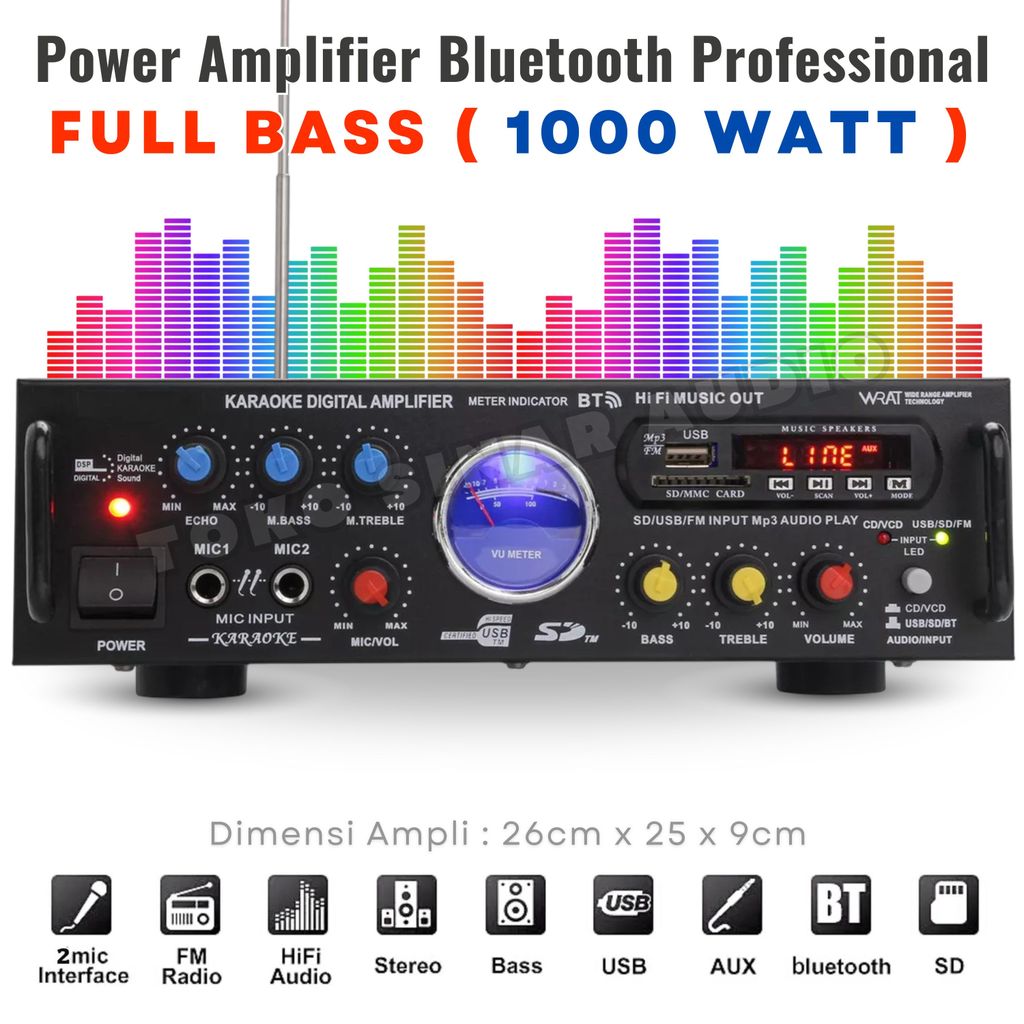 Jual Amplifier Daya 1000 Watt Full Bass Fleco BT-339A Audio Penguat ...