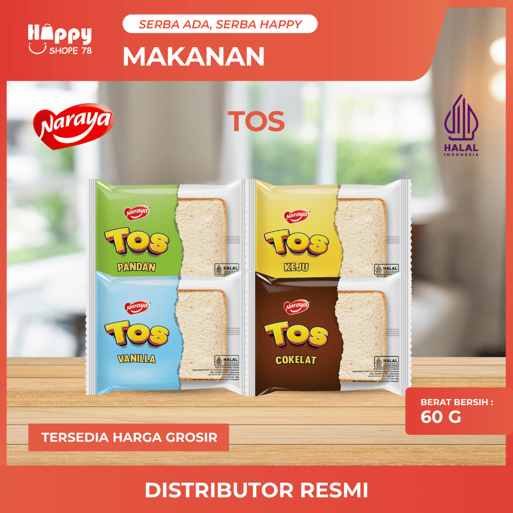 Jual NARAYA TOS 60gr Roti Isi Melimpah Halal BPOM Rasa Coklat / Keju ...