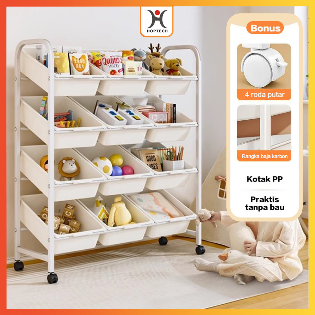 Jual Hoptech - Rak Mainan Anak Roda Rak Susun Plastik Kabinet Buku ...