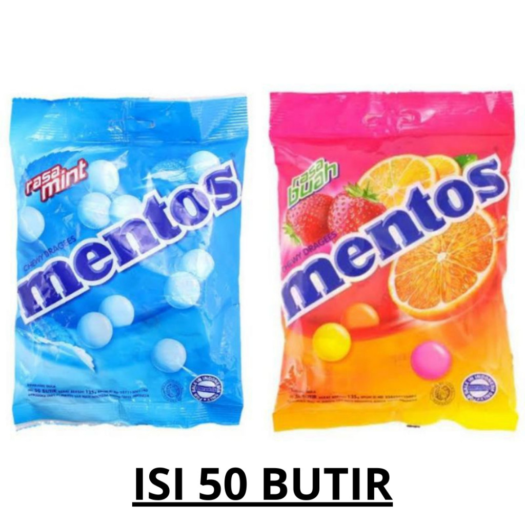Jual PERMEN MENTOS 135 GRAM 1 PACK ISI 50 BUTIR MINT ANEKA BUAH BIJI ...