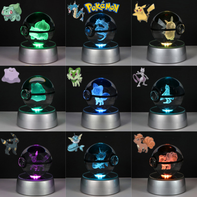 Jual Pokemon 3D Crystal Ball Figure Toys Pokeball Mimikyu Bulbasaur ...