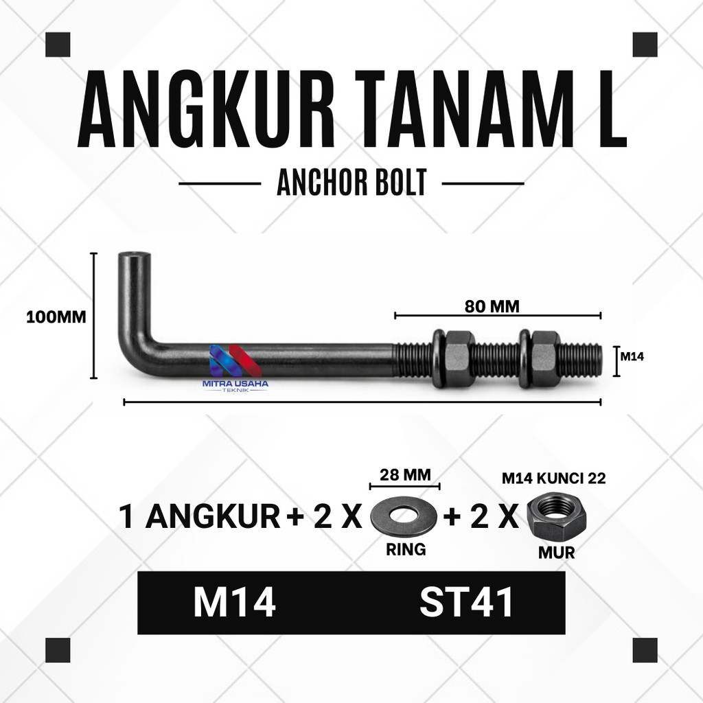 Jual Angkur L Tanam M14 SET (+2 Ring +2 Mur) ST41 Anchor Bolt L Baut ...