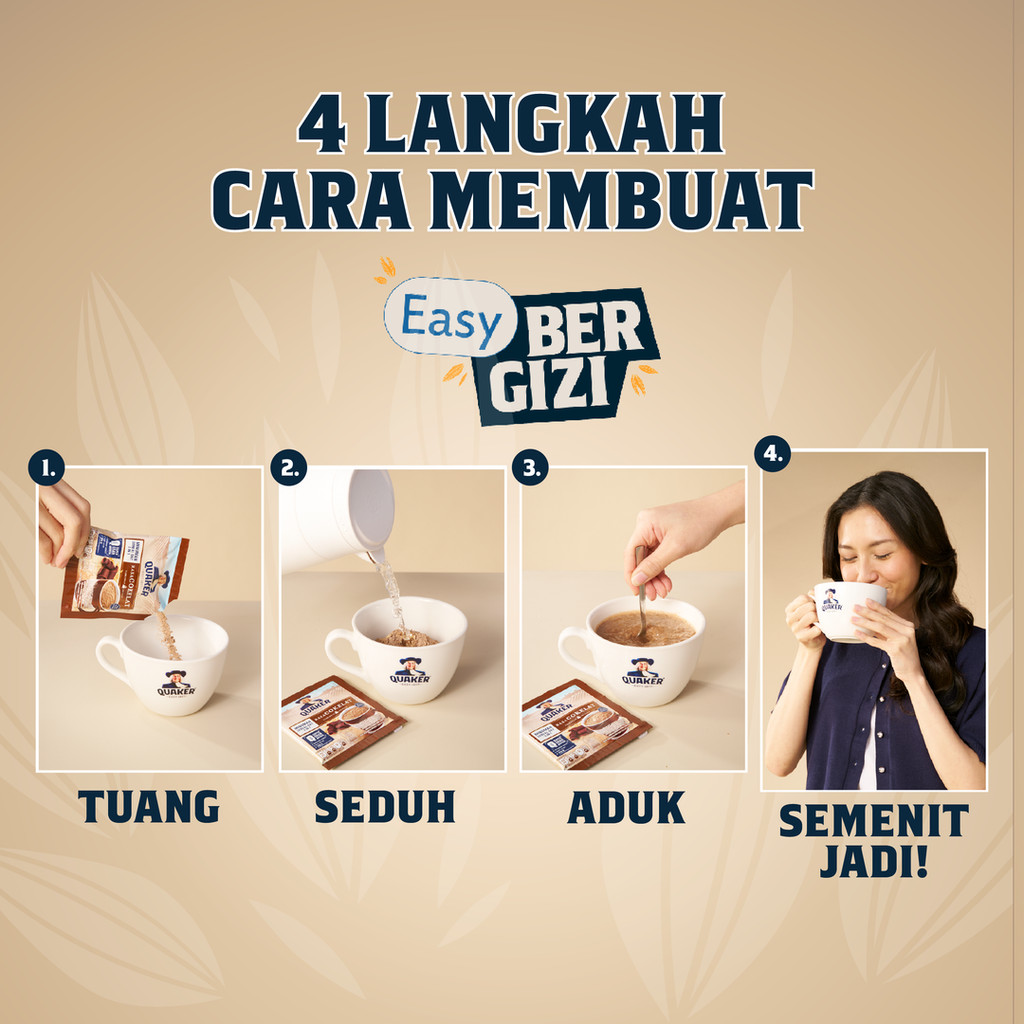 Jual Quaker 3in1 Chocolate Polybag 224g Minuman Sereal Oats (Isi 8 ...