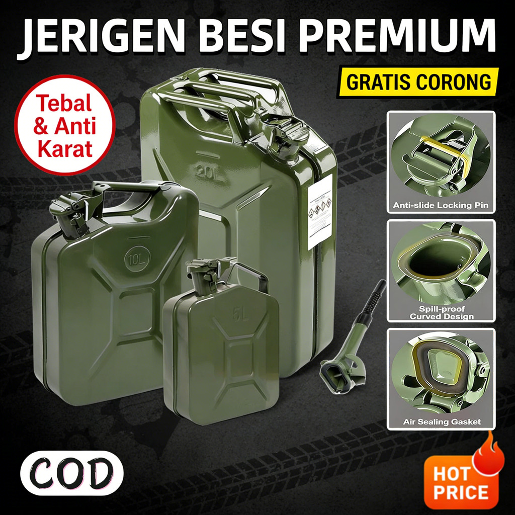 Jual [COD] 5/10/20L JERIGEN BESI BENSIN SOLAR JERRYCAN CARBON STEEL ...