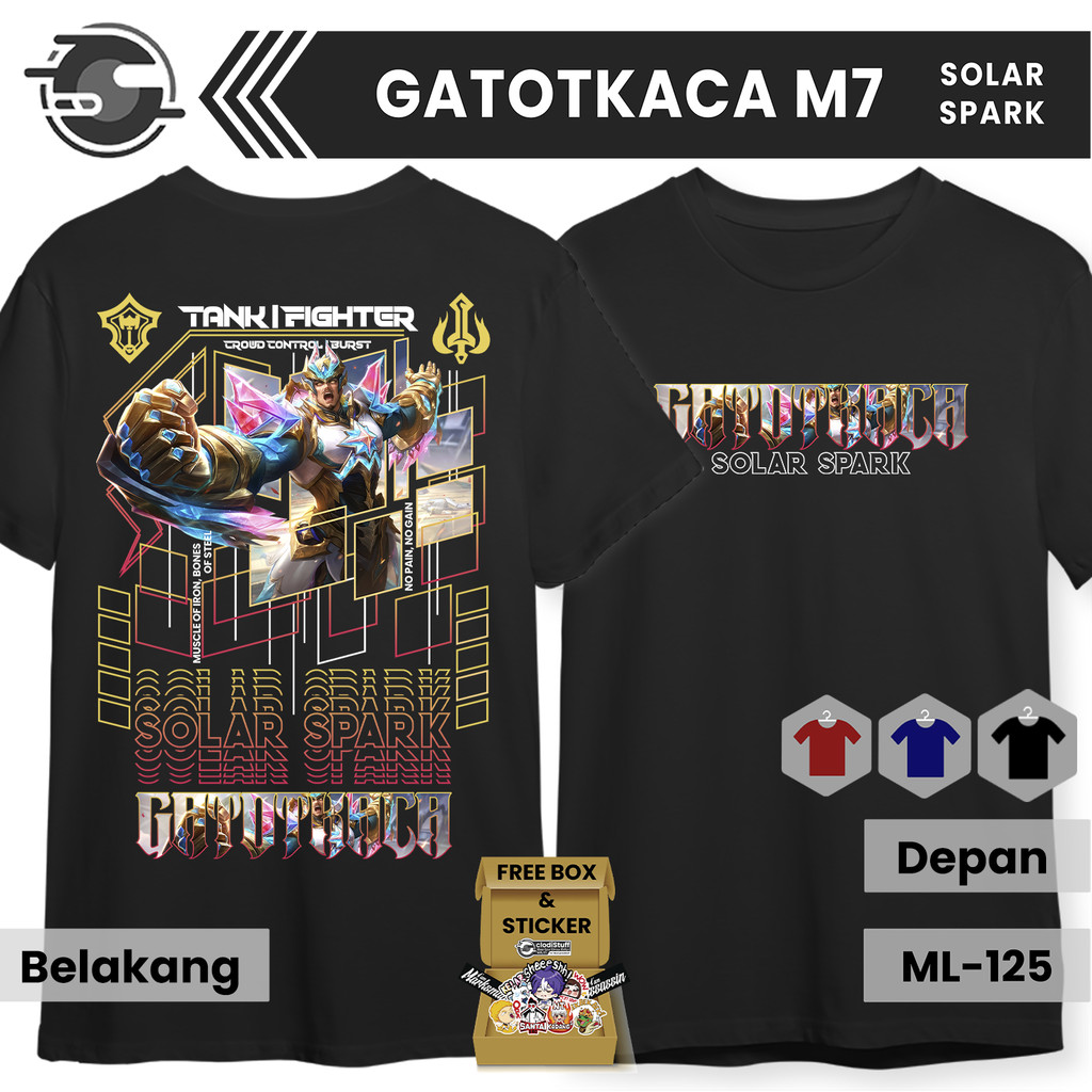 Jual Kaos MLBB GATOT KACA M7 Solar Spark Lengan Pendek Cotton Hitam T ...