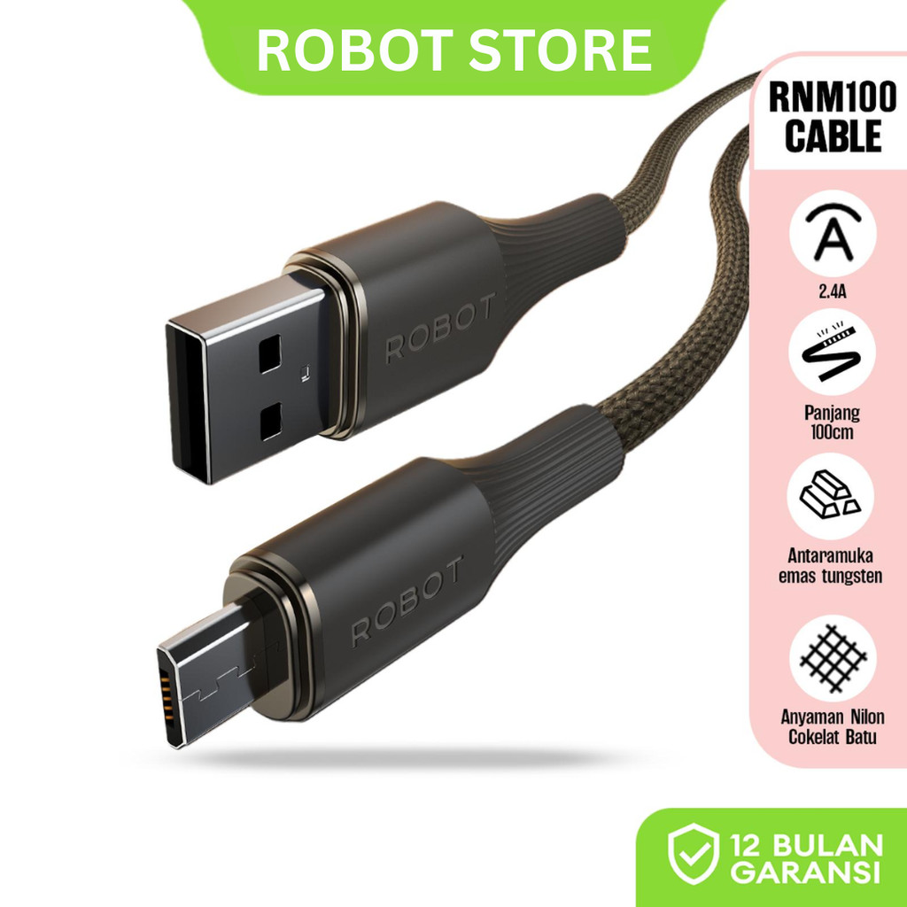 Jual ROBOT RNM100 Kabel Data Usb Micro Fast Charging 2,4a 1 Meter ...