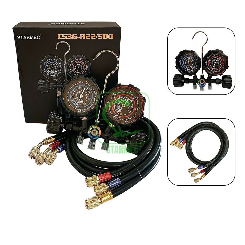 Jual Manifold AC C536 R22/500 Double + Selang R22 Starmec (Knob Plastik ...