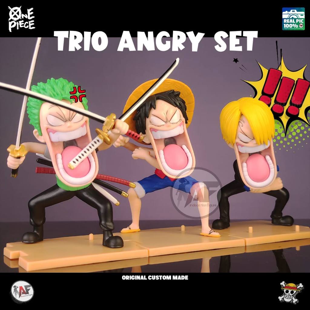 Jual Action Figure One Piece Luffy Zoro Sanji Chibi Trio Set Angry Ver ...