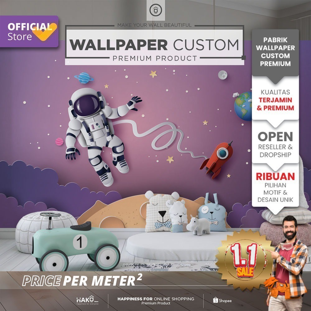 Jual Wallpaper Custom Kamar Anak | Gambar Astronot dan Angkasa 3.1 ...