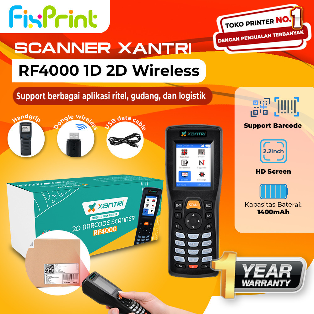 Jual Xantri Barcode Scanner PDT RF4000 QR Code 2D 1D Wireless - Iware ...