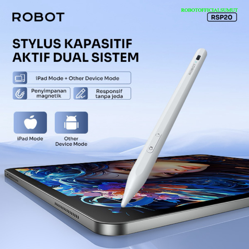 Jual ROBOT RSP20 Stylus Pen Kapasitif Aktif Dual Sistem for iPhone iPad ...