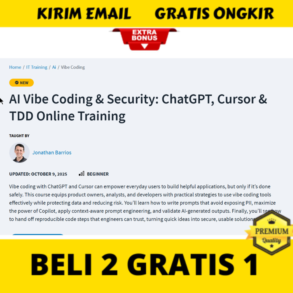 Jual Vibe Coding Video Course-CBTNuggets - AI Vibe Coding & Security : ChatGPT, Cursor & TDD ...
