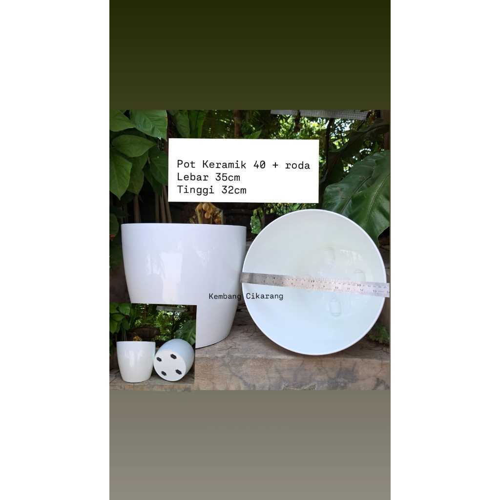 Jual (1pc) POT KERAMIK RODA 40 : pot bunga tinggi besar cantik tebal ...